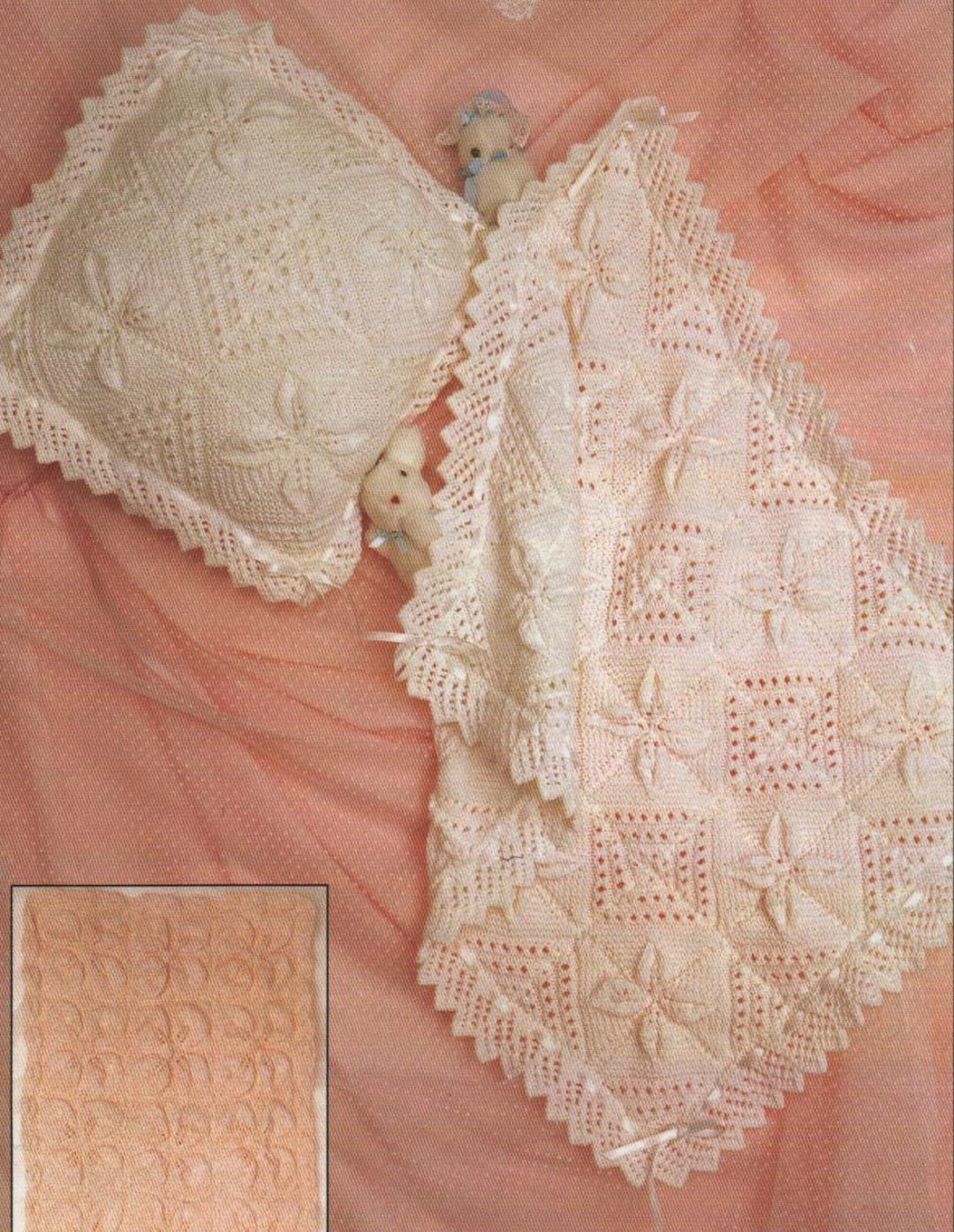 Vintage Knit Pram Cover Blanket & Cushion Pattern: Leaf Lace Design ...