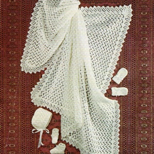 Vintage Lace Ripples Baby Set Knitting Pattern: Shawl, Booties, Mittens ...