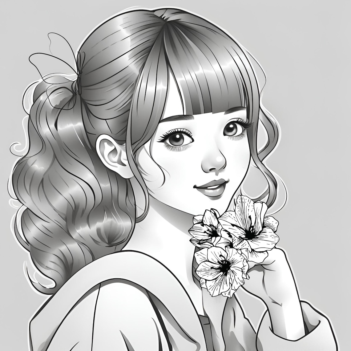 18 Coloring Pages for Adults, Lovely Young Girls Portrait, High Quality ...