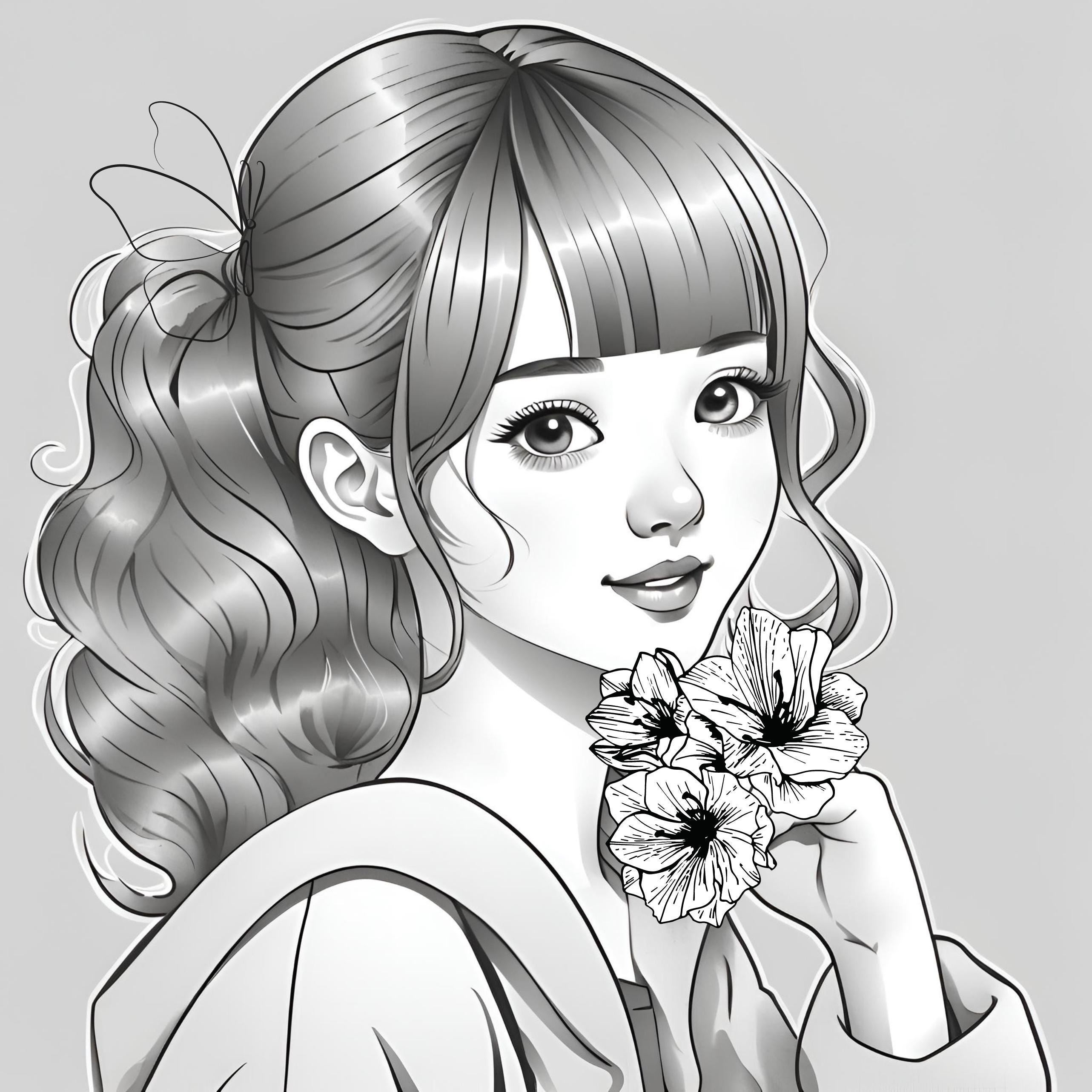 18 Coloring Pages for Adults, Lovely Young Girls Portrait, High Quality ...