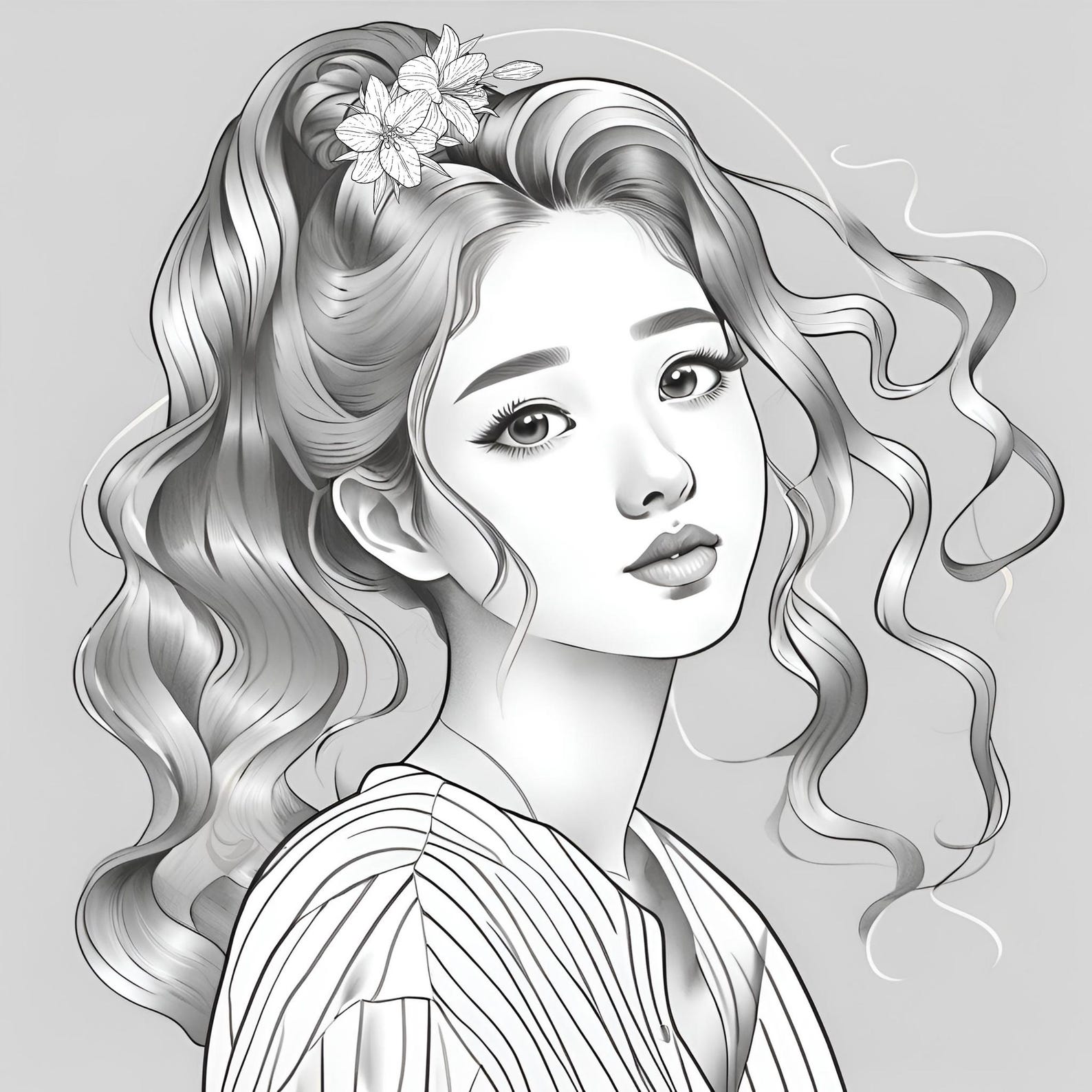 18 Coloring Pages for Adults, Lovely Young Girls Portrait, High Quality ...