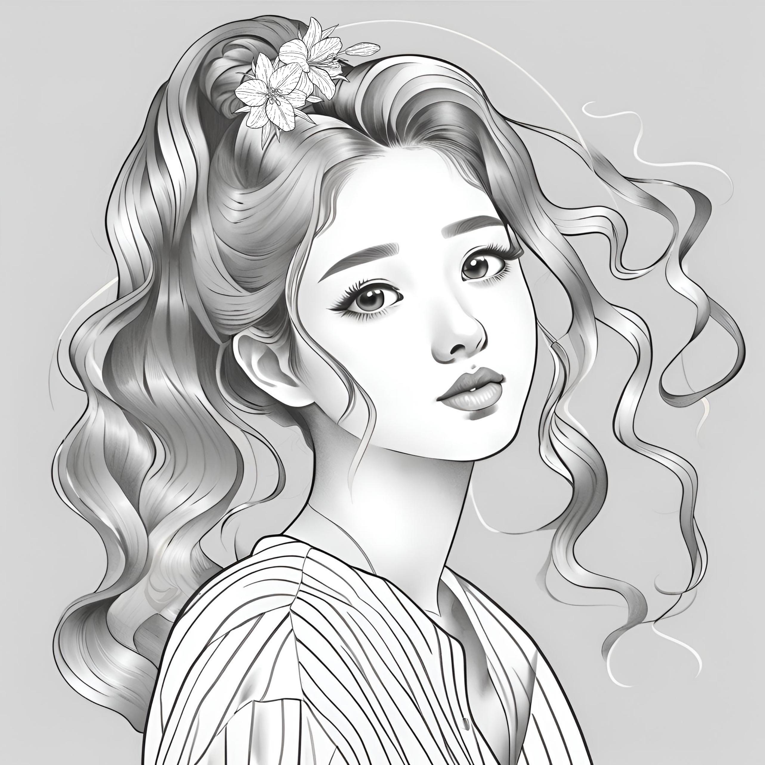 18 Coloring Pages for Adults, Lovely Young Girls Portrait, High Quality ...