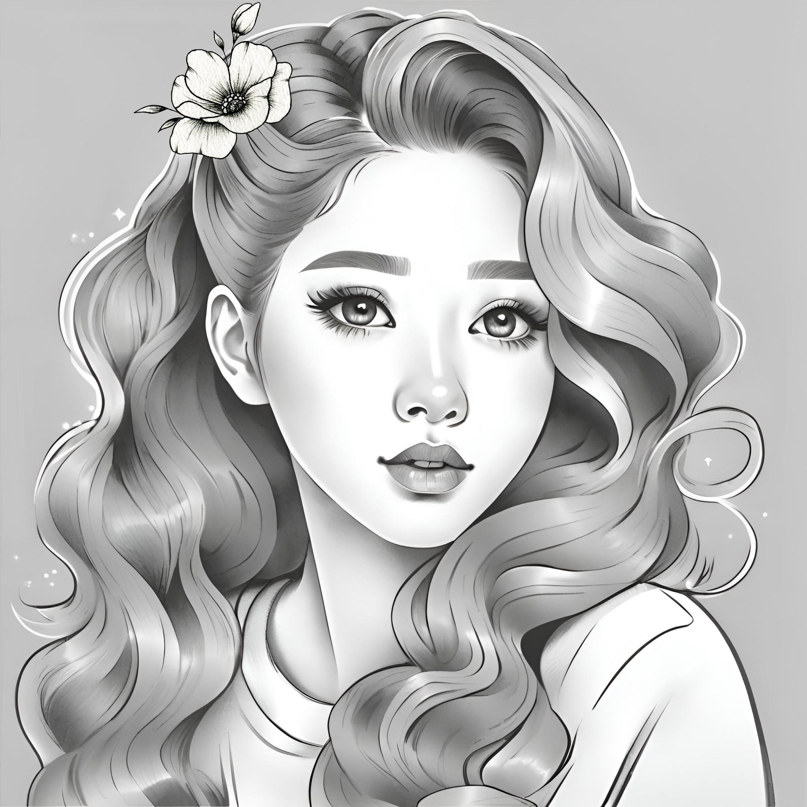 18 Coloring Pages for Adults, Lovely Young Girls Portrait, High Quality ...