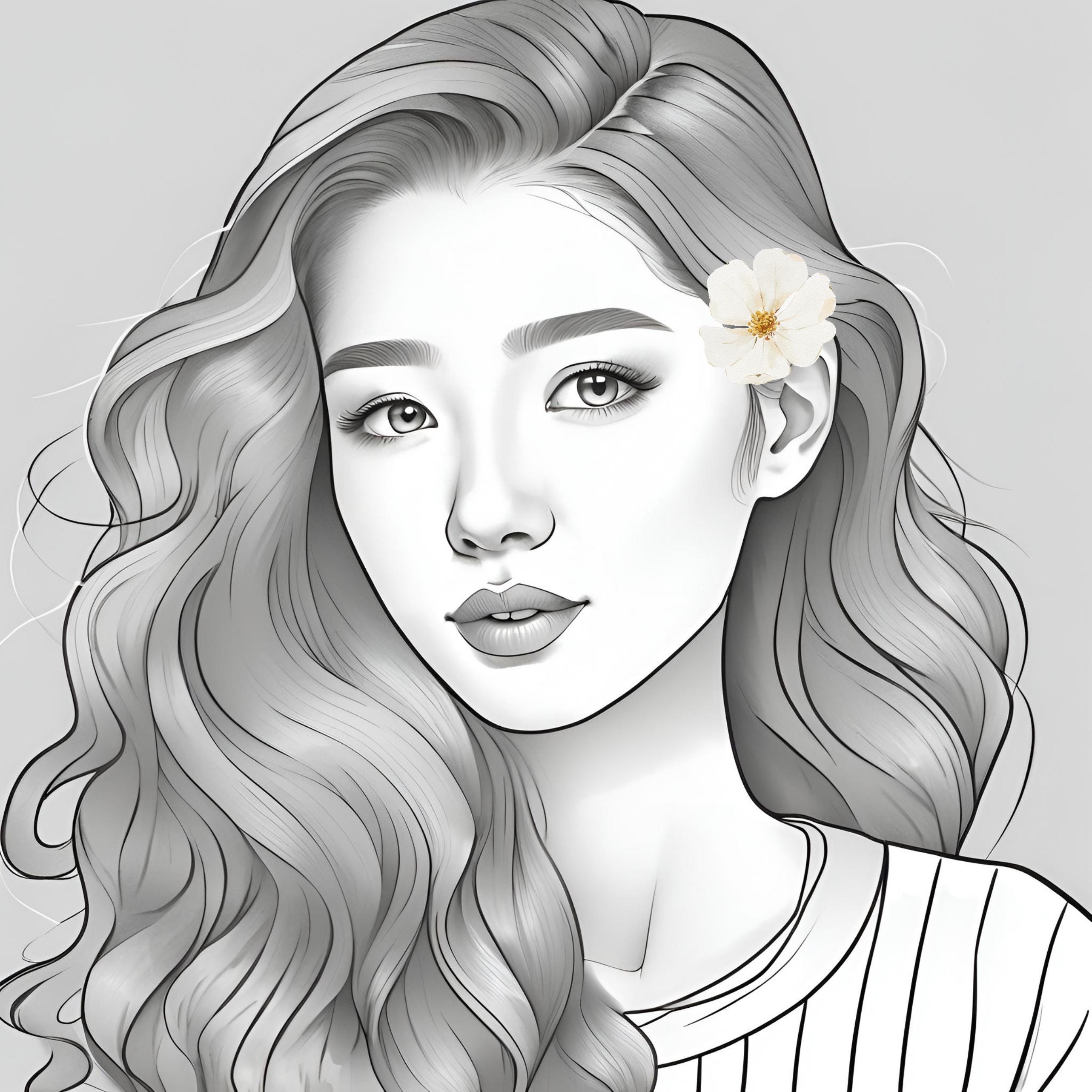 18 Coloring Pages for Adults, Lovely Young Girls Portrait, High Quality ...