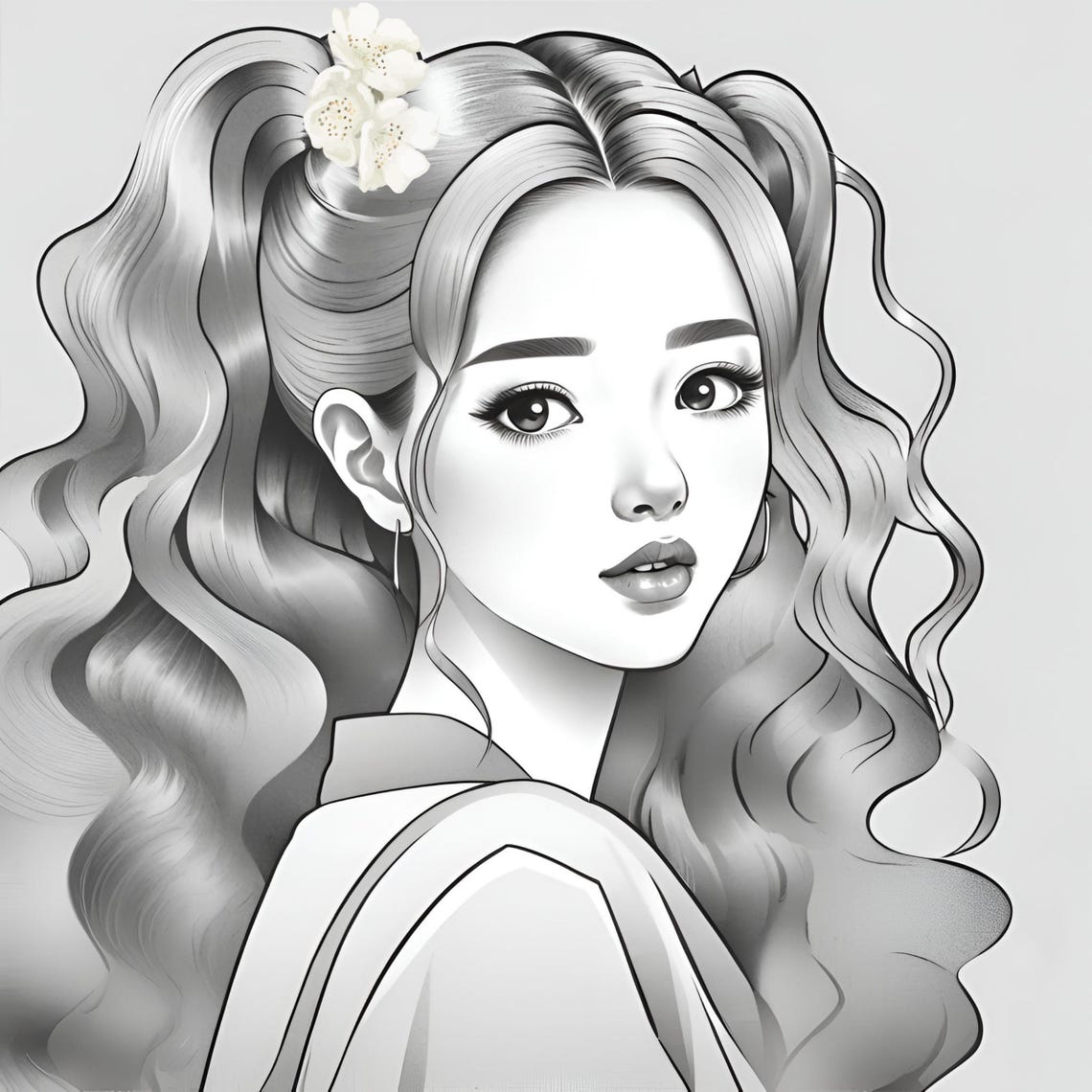 18 Coloring Pages for Adults, Lovely Young Girls Portrait, High Quality ...
