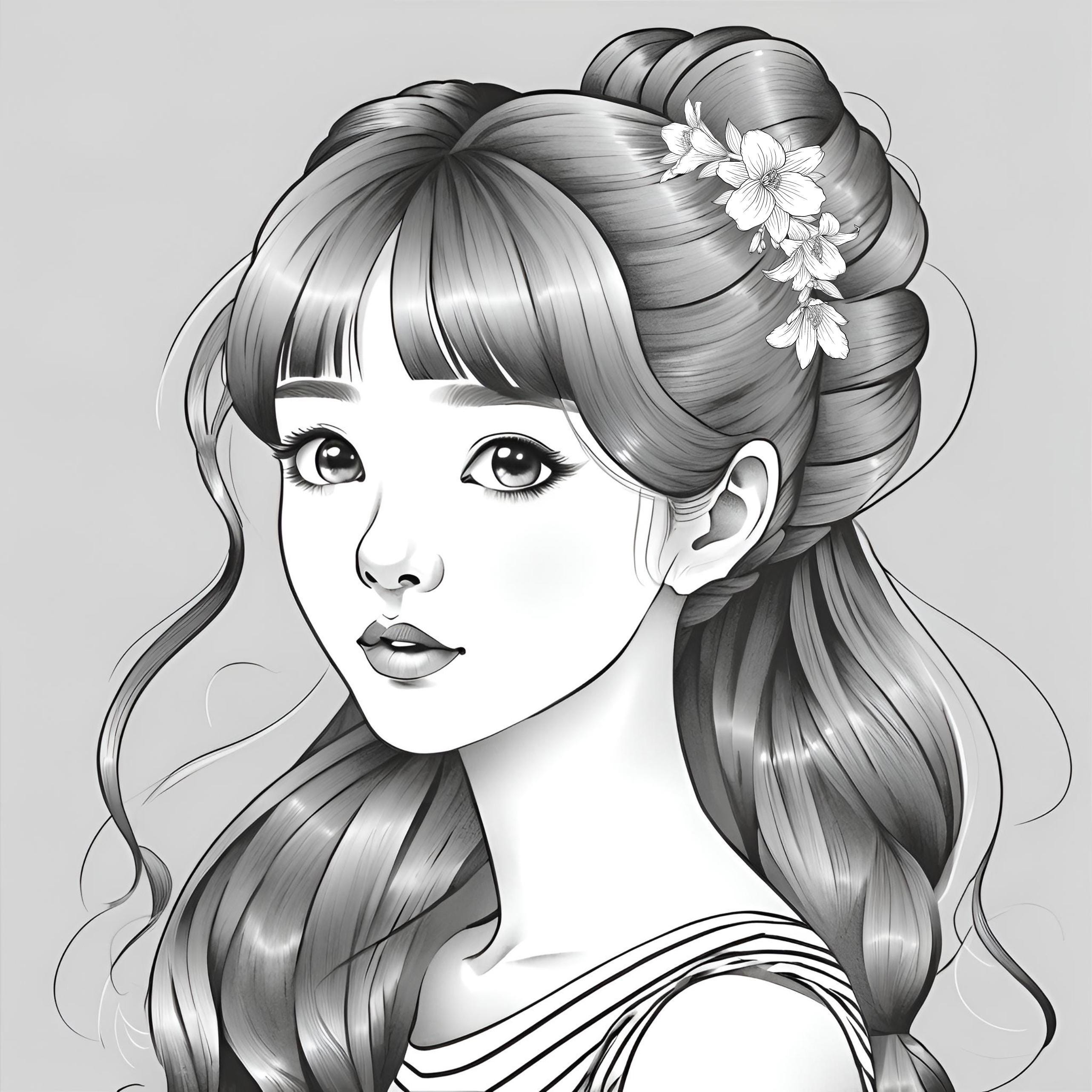 18 Coloring Pages for Adults, Lovely Young Girls Portrait, High Quality ...