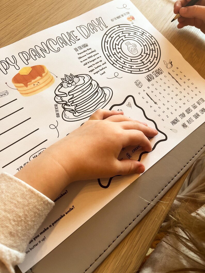 Pancake Day Printable Placemat for Kids, Shrove Tuesday Worksheet, Lent ...