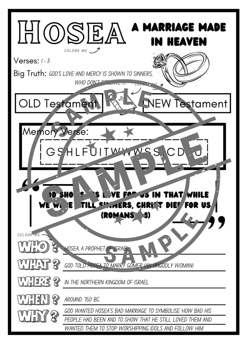 Hosea Bible Sunday School Printable Fact File Sheet - Etsy