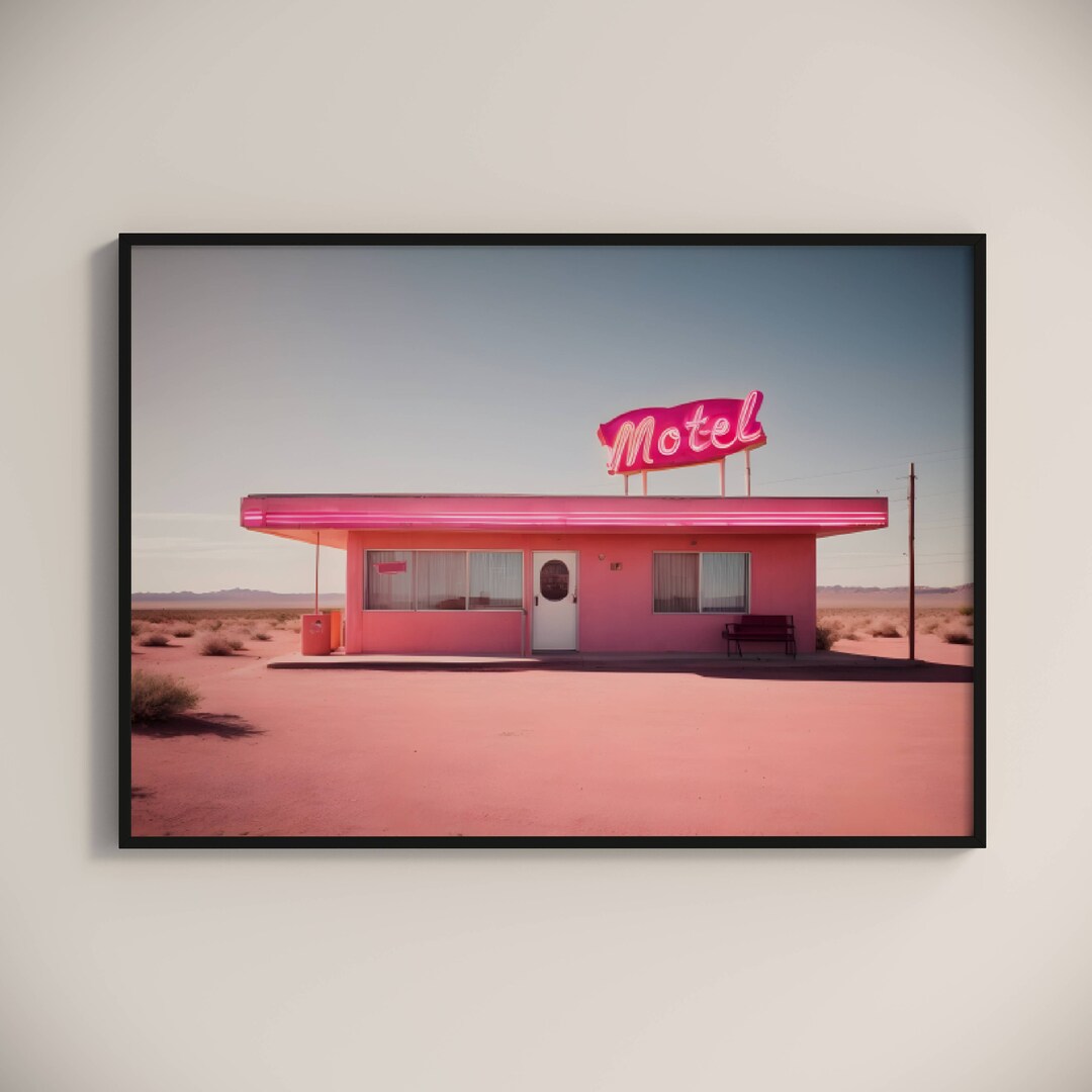Desert Pink Motel Art Print - Retro Vintage Southwest Decor, Boho ...