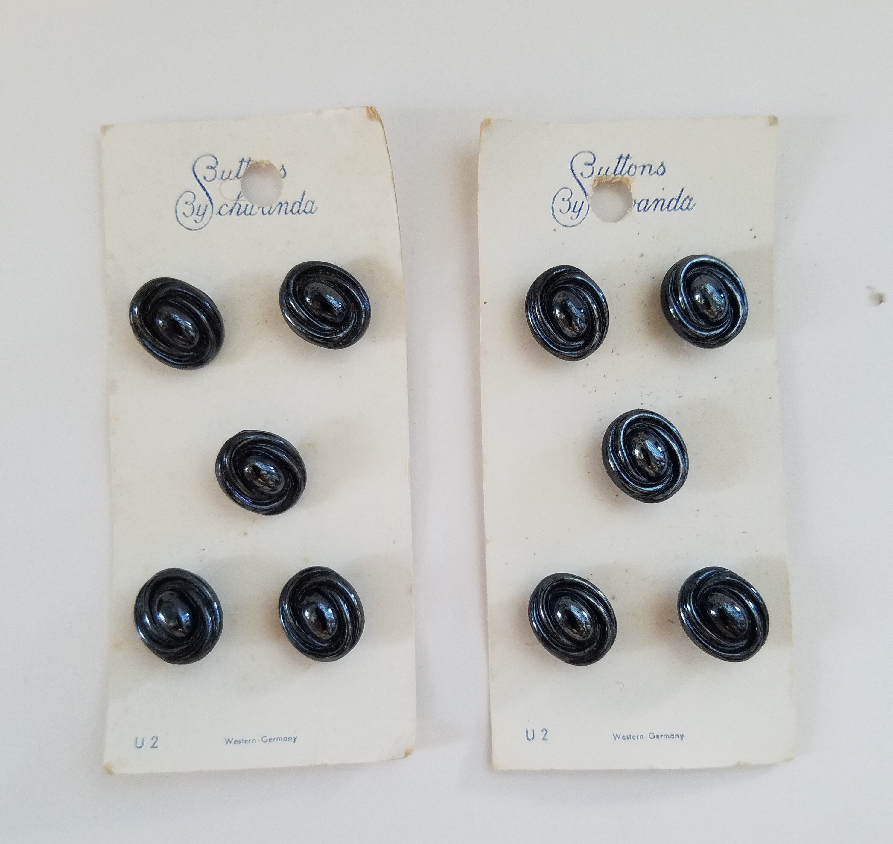 Vintage 1950s Iridescent Black Glass Buttons Novelty Shape Small Size ...