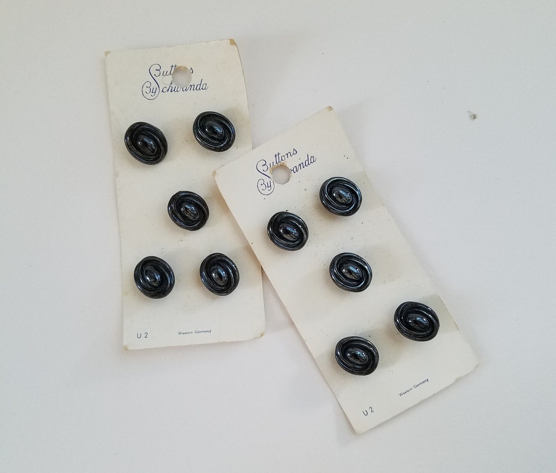 Vintage 1950s Iridescent Black Glass Buttons Novelty Shape Small Size ...