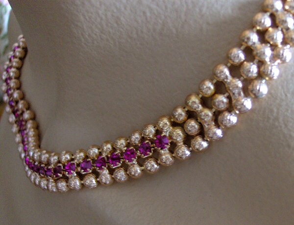 Rose Gold Plate and Ruby Rhinestone Collar Choker Necklace - Etsy