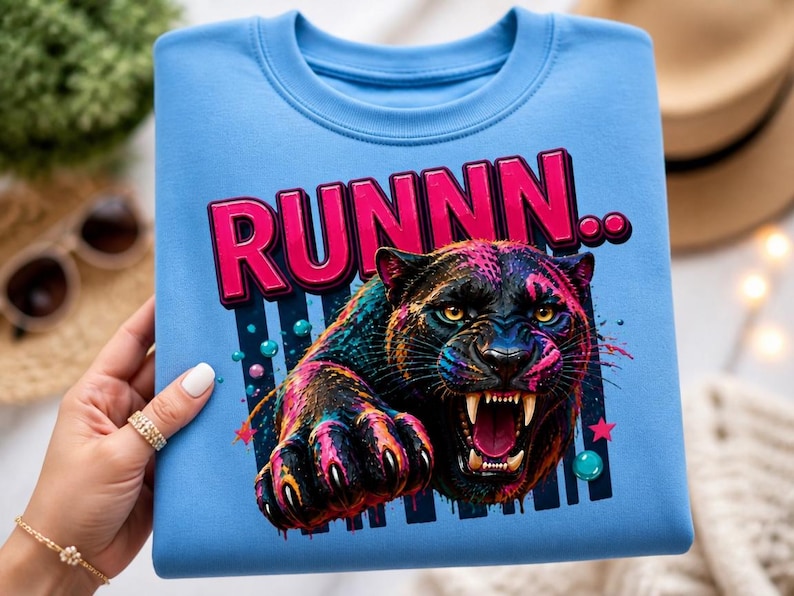 Panther Runnnn PNG | Fierce Neon Wild Cat Design | Colorful Retro ...