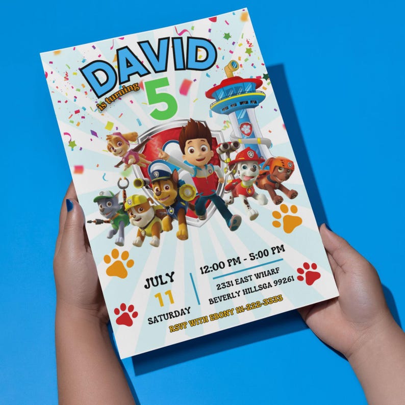 Paw Petrol Theme Birthday Invitation, Editable Birthday Invitations ...