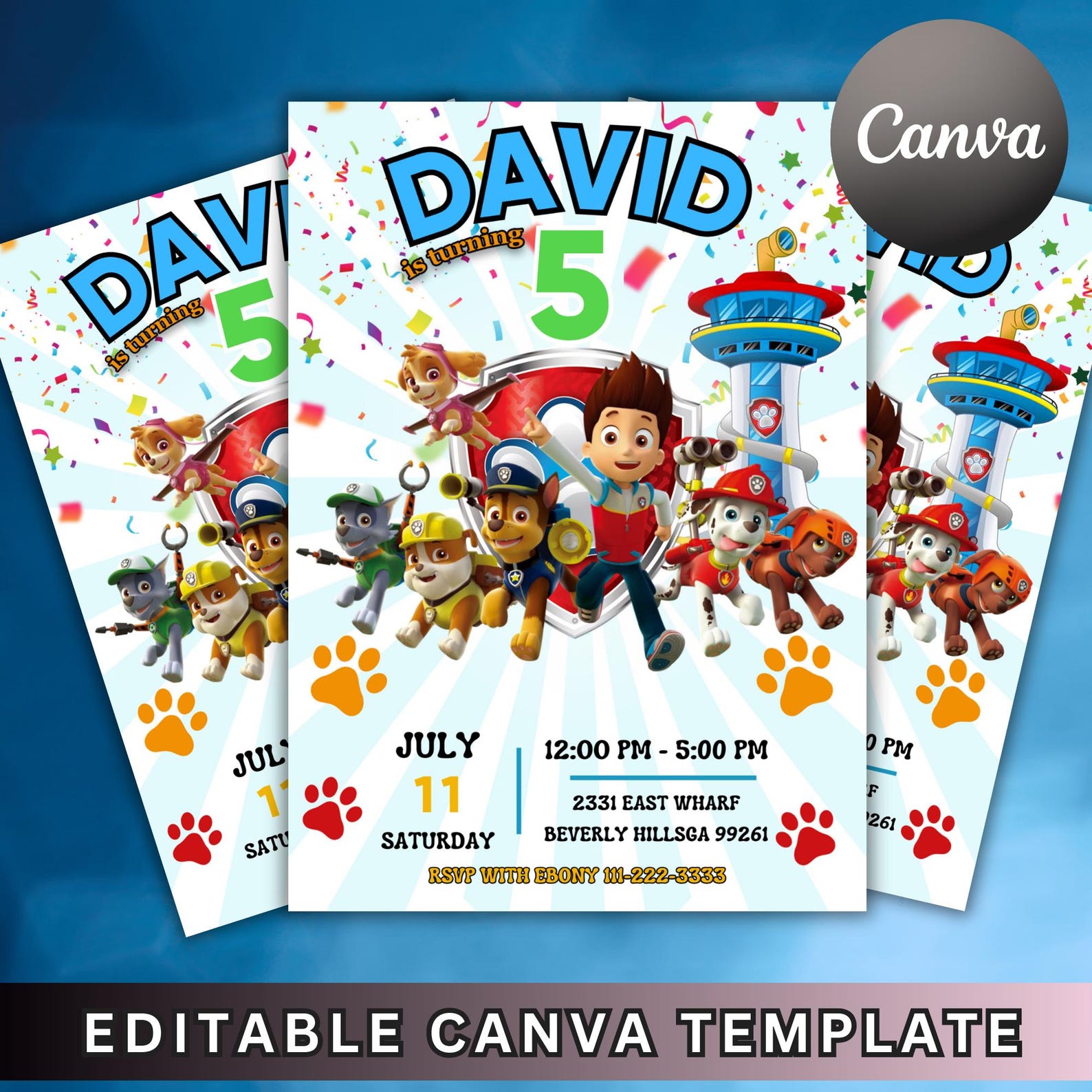 Paw Petrol Theme Birthday Invitation, Editable Birthday Invitations ...