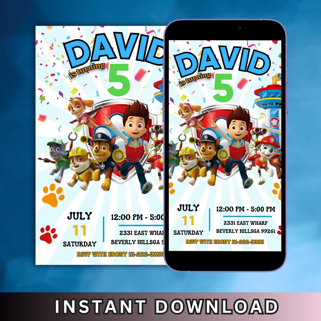 Paw Petrol Theme Birthday Invitation, Editable Birthday Invitations ...