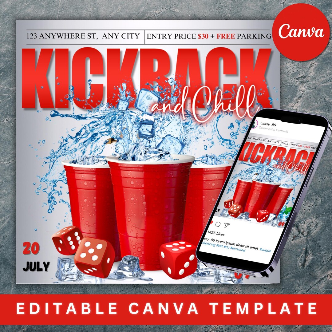 Editable Summer Kickback Club Flyer Template for CANVA, DIY Event Party ...