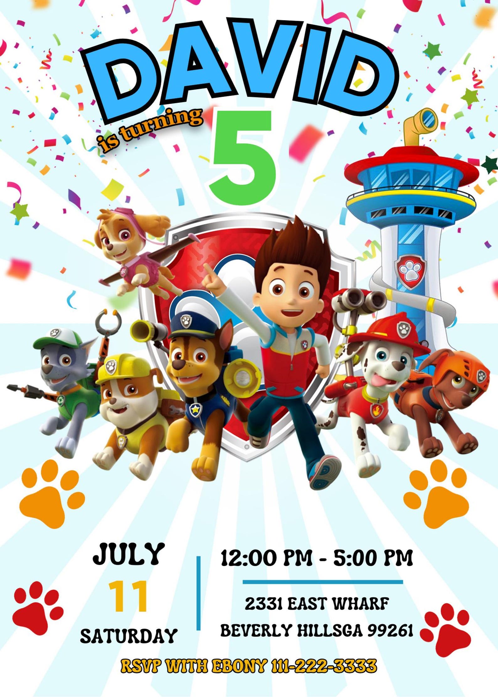 Paw Petrol Theme Birthday Invitation, Editable Birthday Invitations ...
