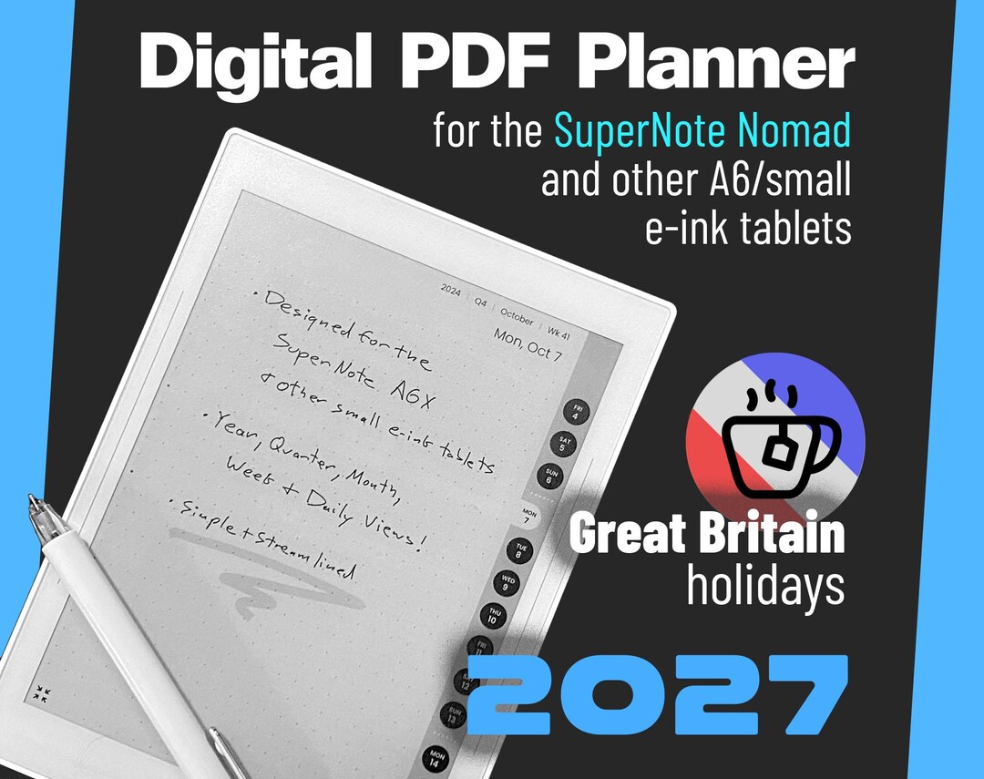 Simple 2027 PDF Planner / Calendar | Supernote Nomad (+ A6 Sized E-ink ...
