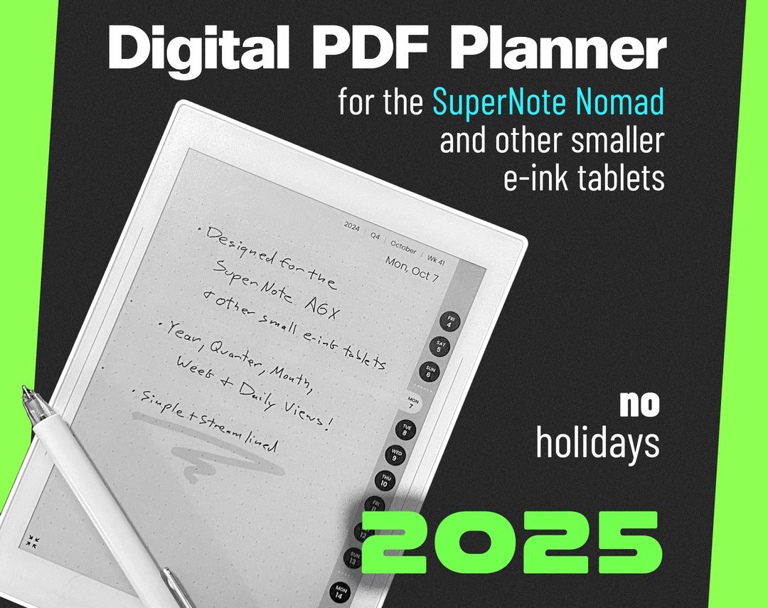 Simple 2025 PDF Planner and Calendar Tailored to the Supernote Nomad A6 ...