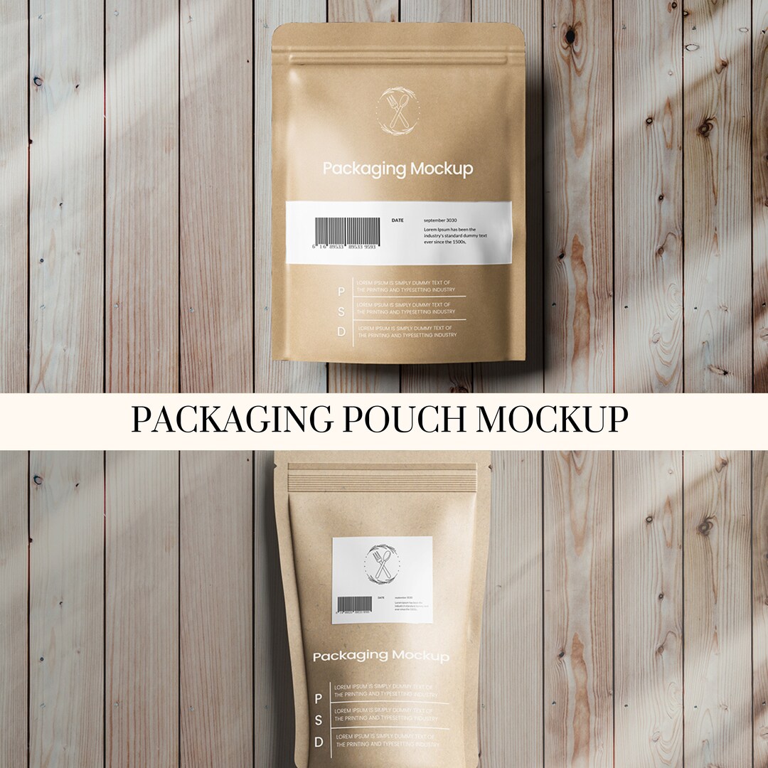 Paper Pouch Mockup Set, Paper Template, Custom Kraft Bag, Coffee Bag ...
