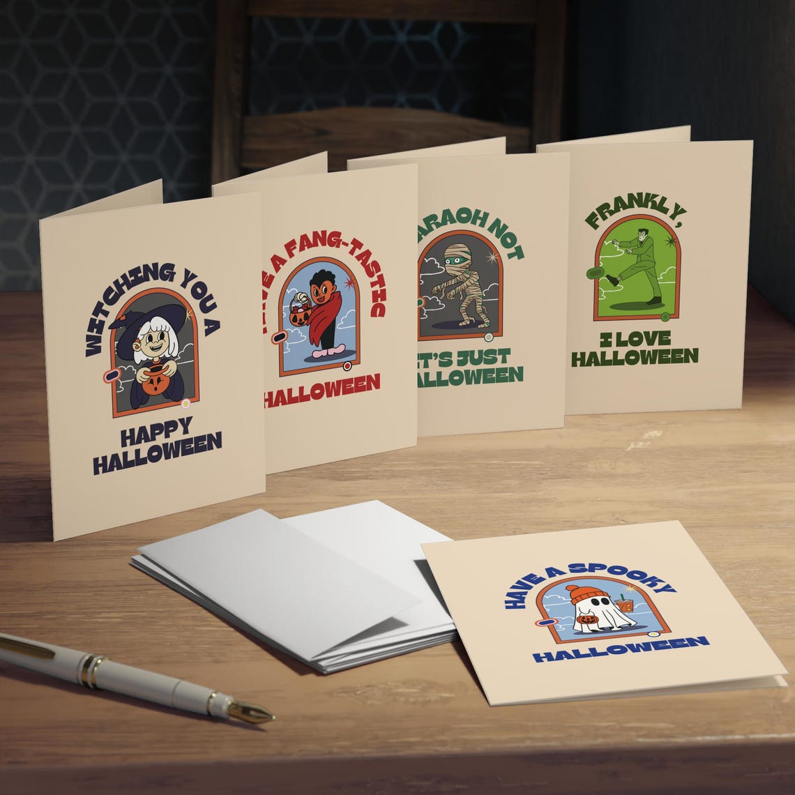 5 Pack Halloween Funny Greeting Cards, Retro Halloween Holiday Card ...