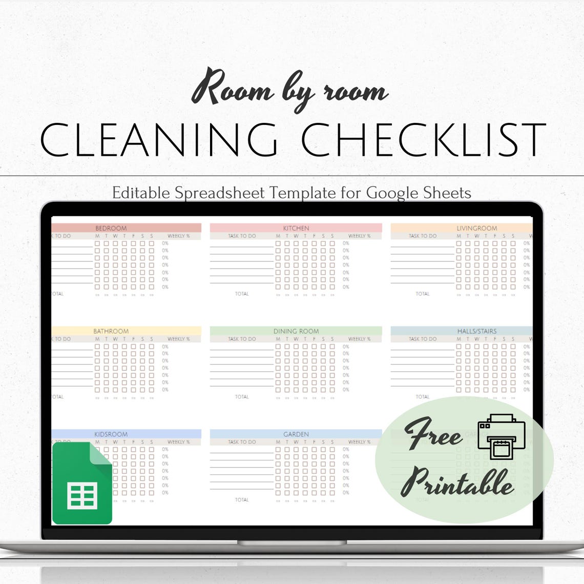Chore Chart by Room Google Sheet Cleaning Checklist by Room Cleaning ...