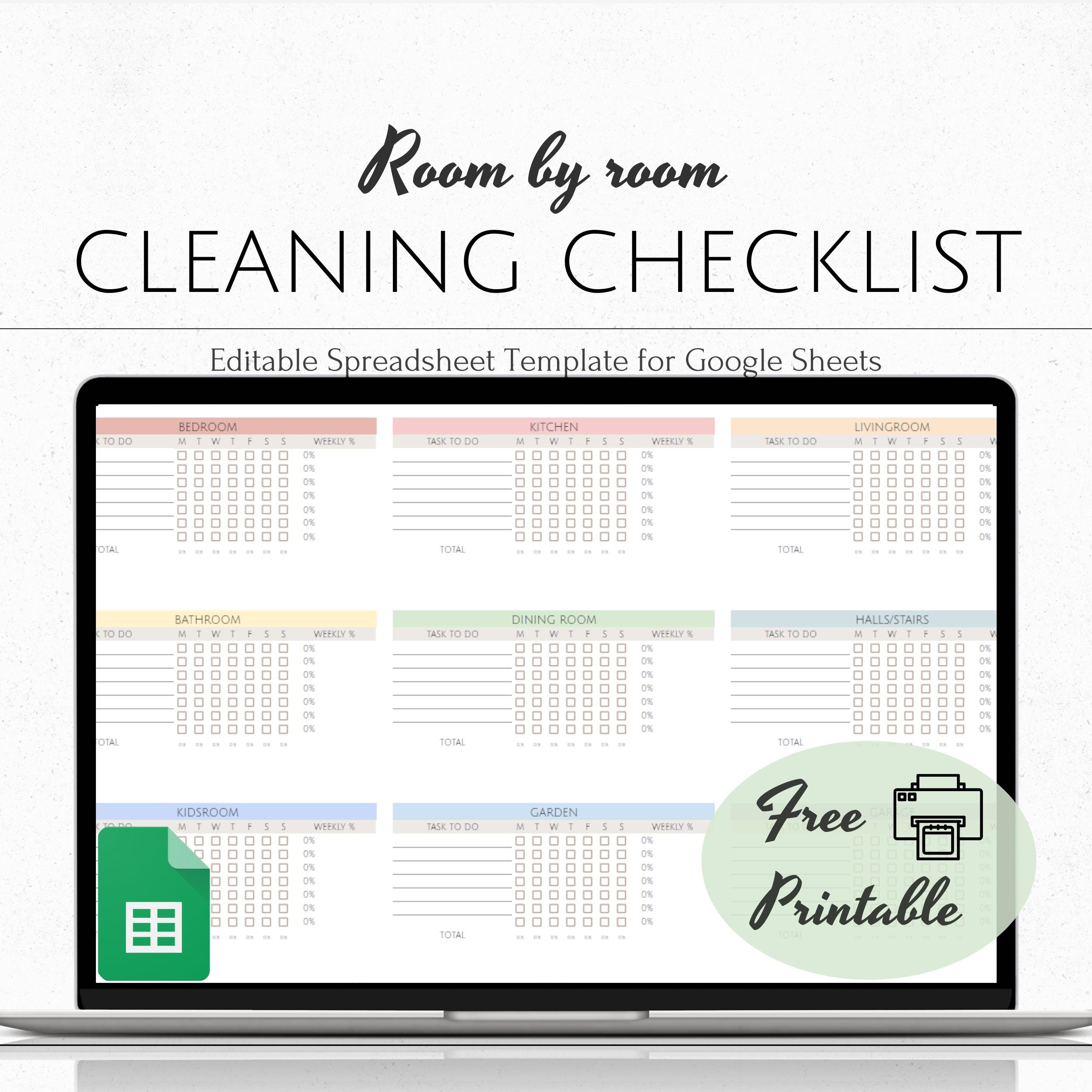 Chore Chart by Room Google Sheet Cleaning Checklist by Room Cleaning ...