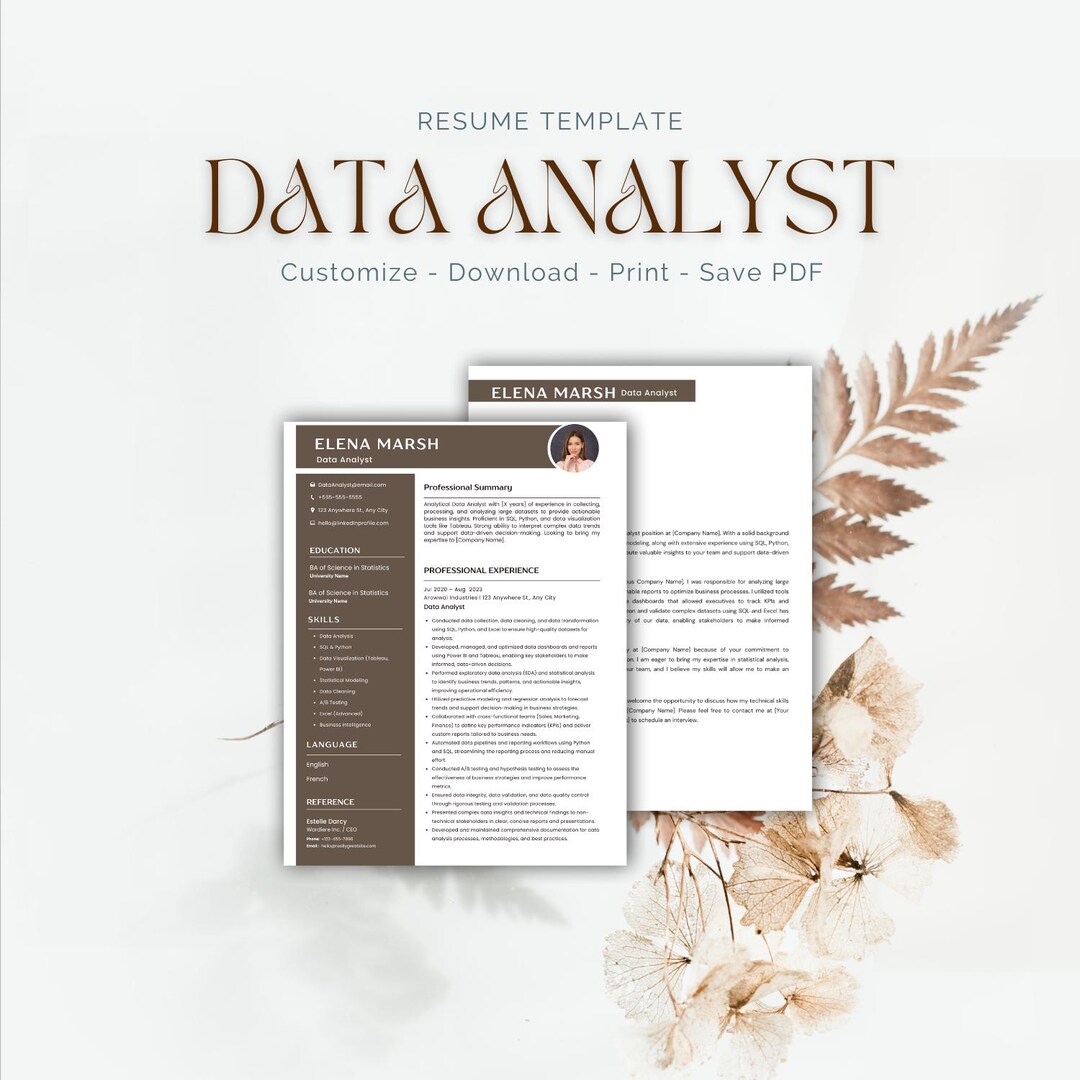 Data Analyst Resume Template, One-page Resume With Cover Letter ...