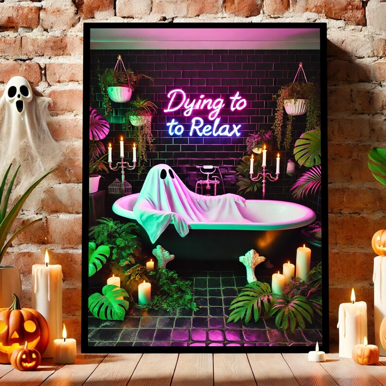 Dying to Relax Neon Sign Png, Poster Print, Gothic Bathroom Decor ...
