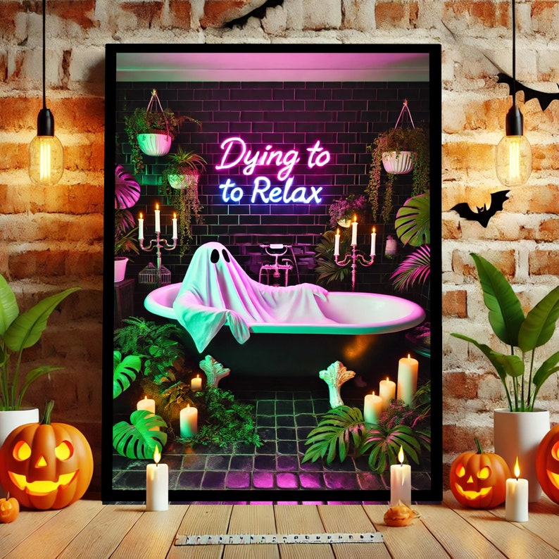 Dying to Relax Neon Sign Png, Poster Print, Gothic Bathroom Decor ...