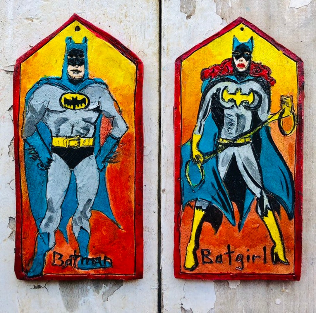 Batman and Batgirl, Vintage Style Superhero Tile Set , Oven Fired Clay ...