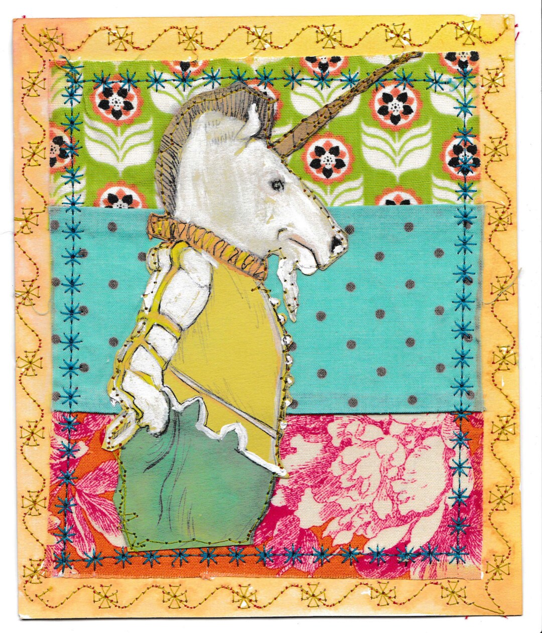 Unicorn, Alice in Wonderland Fabric Art, Wonderland Unicorn Art Collage ...