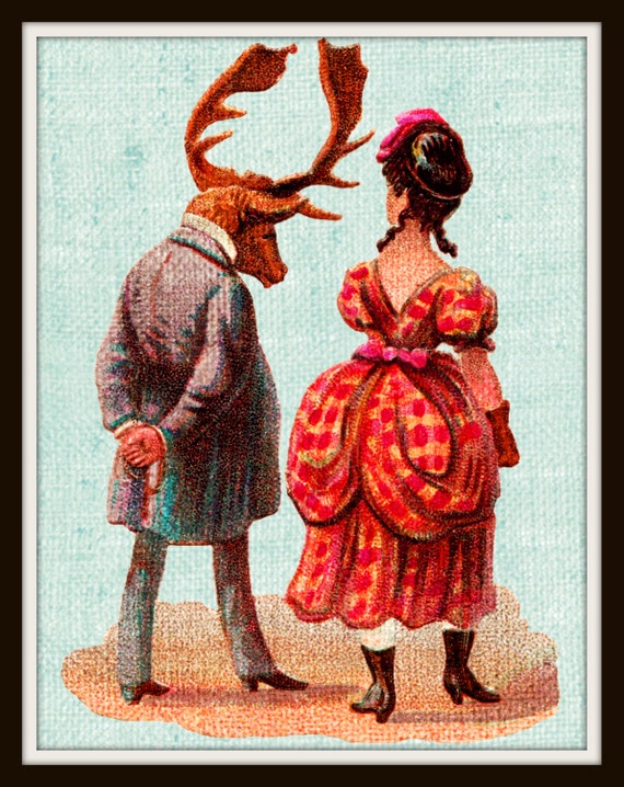 Elk and Lady Art Digital Download 8 X 10 Deer Art Series | Etsy