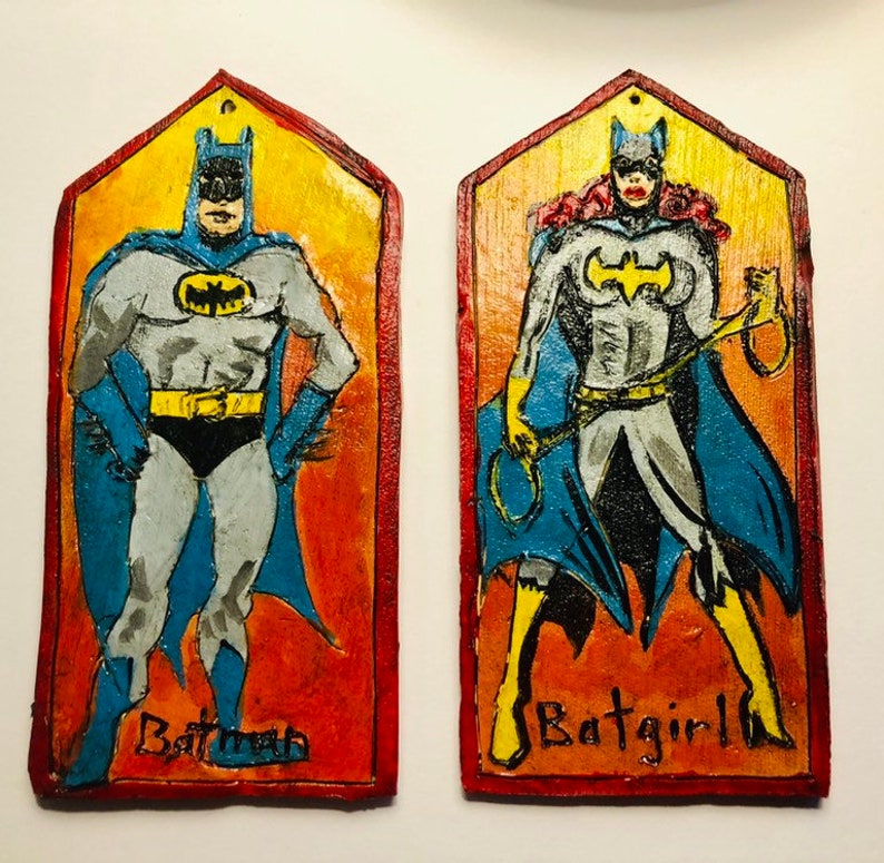 Batman and Batgirl, Vintage Style Superhero Tile Set , Oven Fired Clay ...