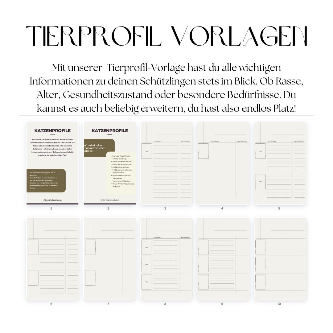 Animal Profile Template: All Important Data at a Glance - Etsy