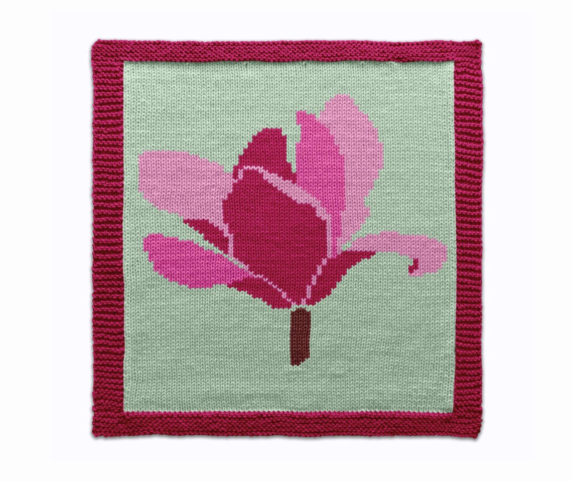 Pink Magnolia Flower Knitting Chart - Floral Pattern for Hand & Machine ...
