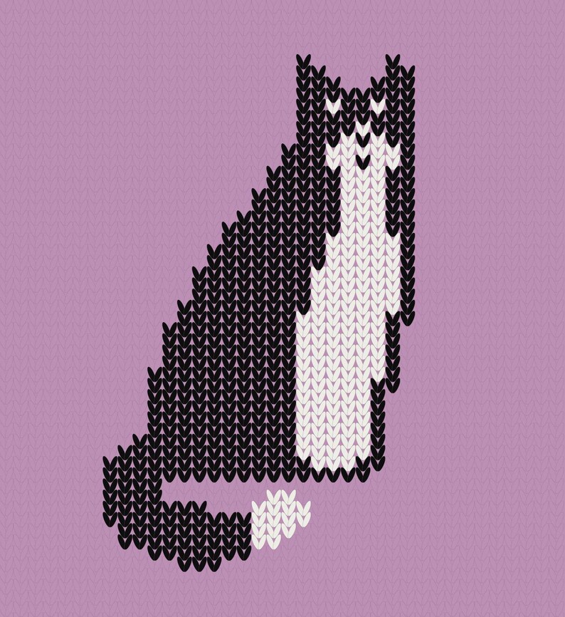 Tuxedo Cat Knitting Chart - PDF Pattern for Machine & Hand Knitting ...