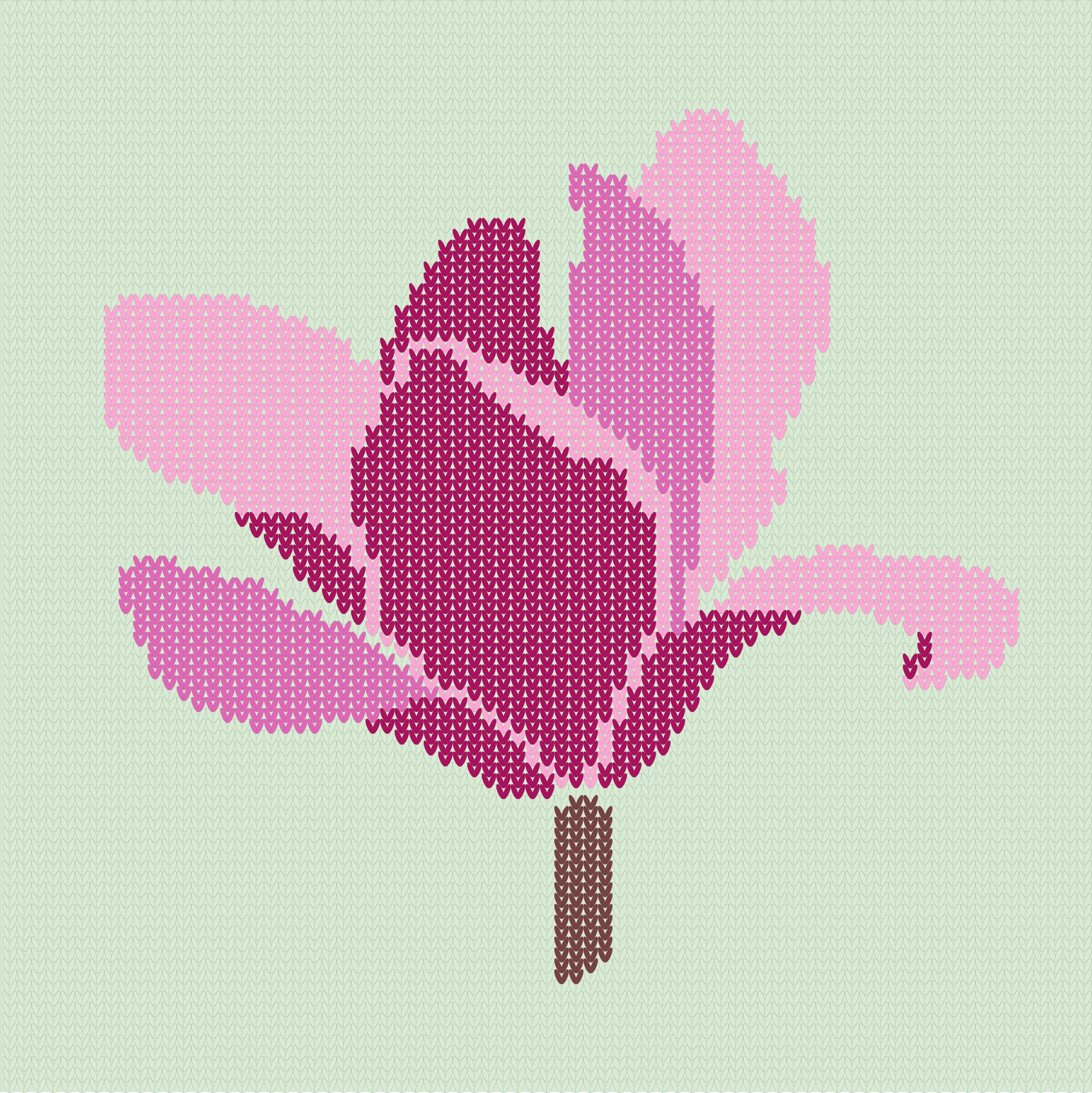 Pink Magnolia Flower Knitting Chart - Floral Pattern for Hand & Machine ...