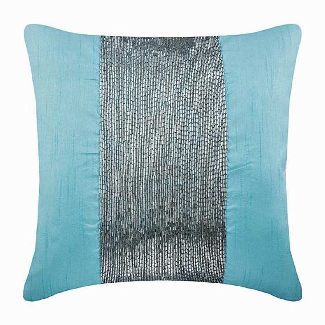 Designer Aqua Blue Cushions 16x16, Art Silk Throw Pillow Sofa Cushion ...