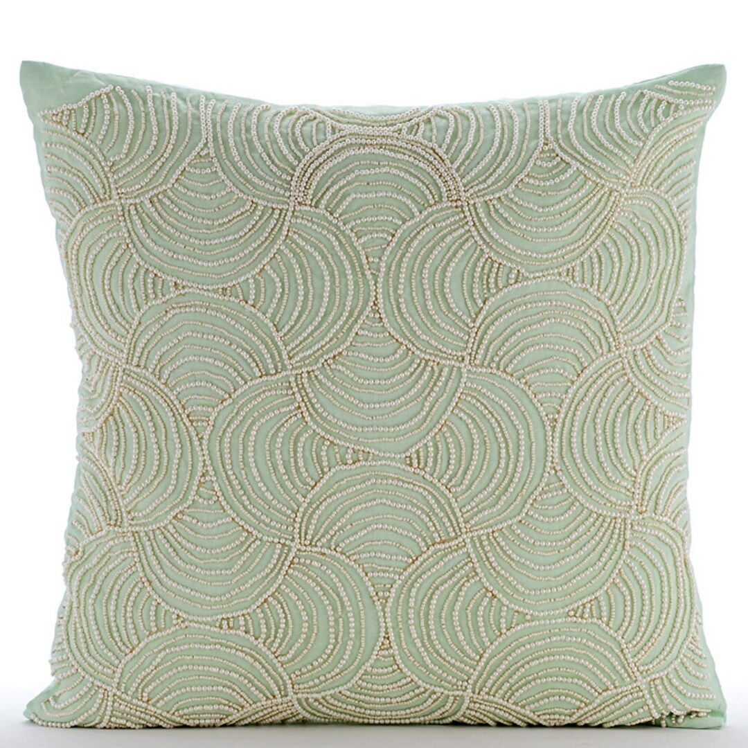 Handmade Pastel Green Toss Pillows 16"x16", Cotton Linen Throw Pillow ...