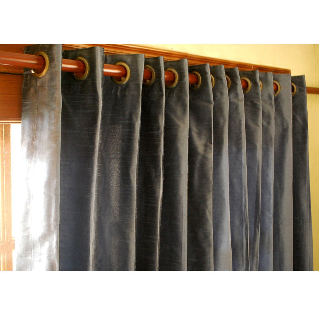 Dull Blue Silk Curtain 52"x84" Grommet Drapes Home and Living Bedroom ...