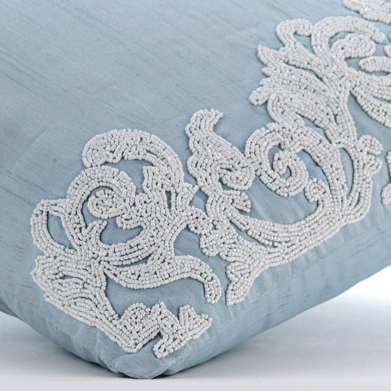 Handmade Floral Border Light Blue European Pillow - Etsy
