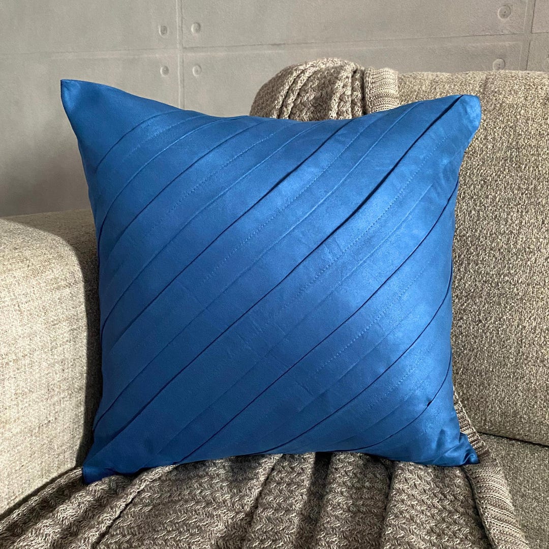Designer Blue Euro Pillowcase 24"x24"/26"x26", Faux Suede Sofa Throw ...