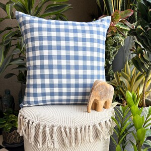 Checkered Throw Pillow Cover 16x16 Inch Cotton Buffalo Checks, Blue and ...
