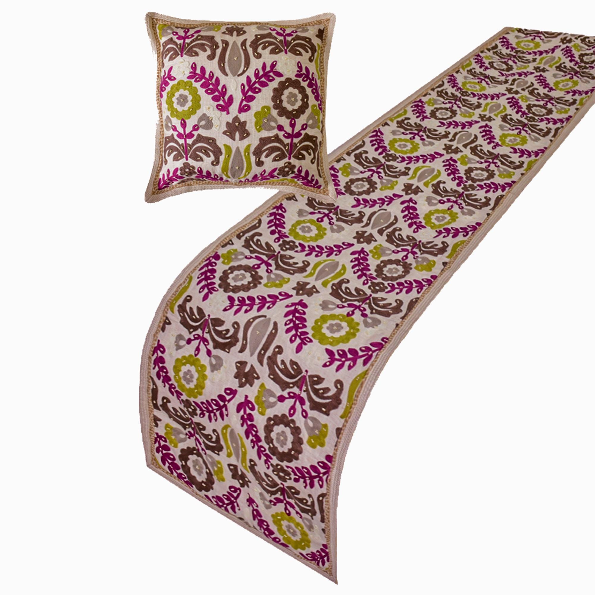 King / Queen / Twin Embroidered Bed Runner With Decorative Throw Pillow ...