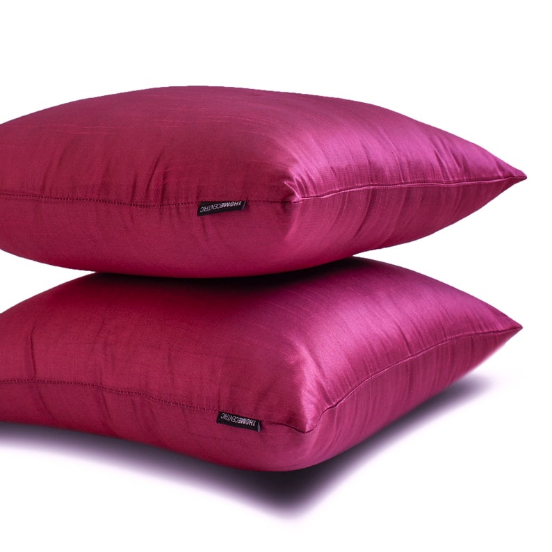 Pack of 2 Magenta Art Silk Pillow Covers, Square Throw Pillow Covers ...