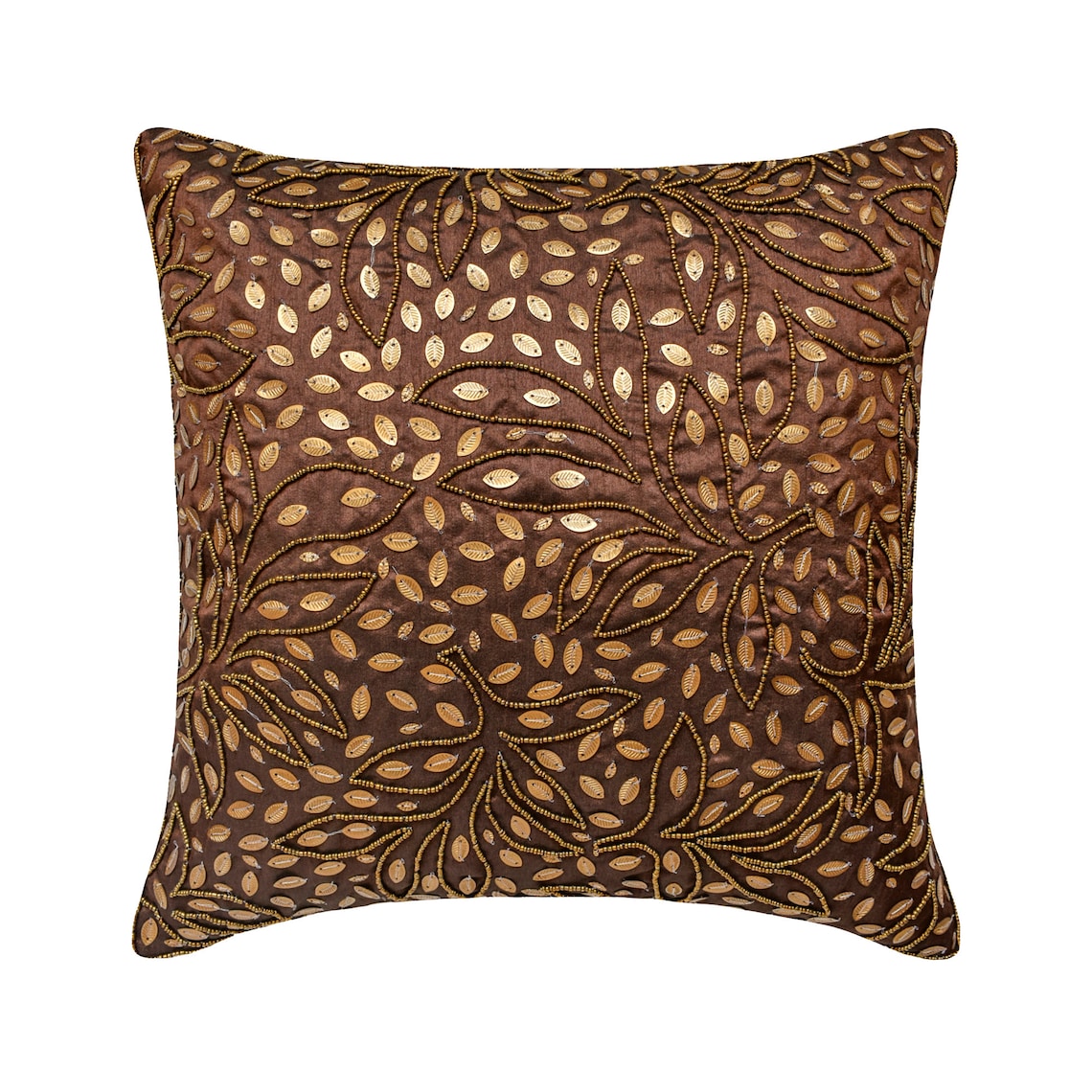 Luxury Leaf Sofa Throw 16"x16", Art Silk Throw Cushion Cover Brown ...