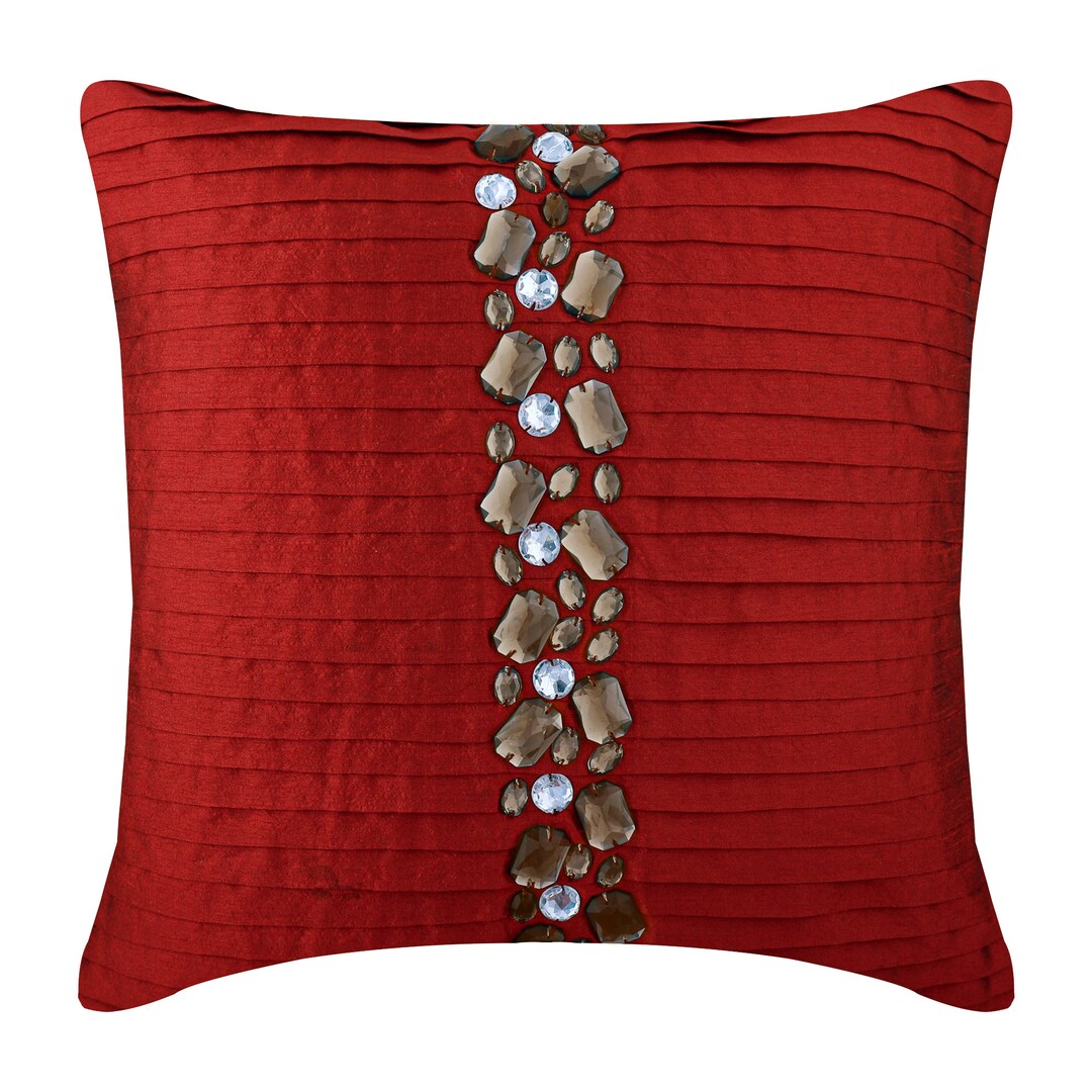 Art Silk Red Cushion Case 16x16, Decorative Pillow Cushion Pintucks ...
