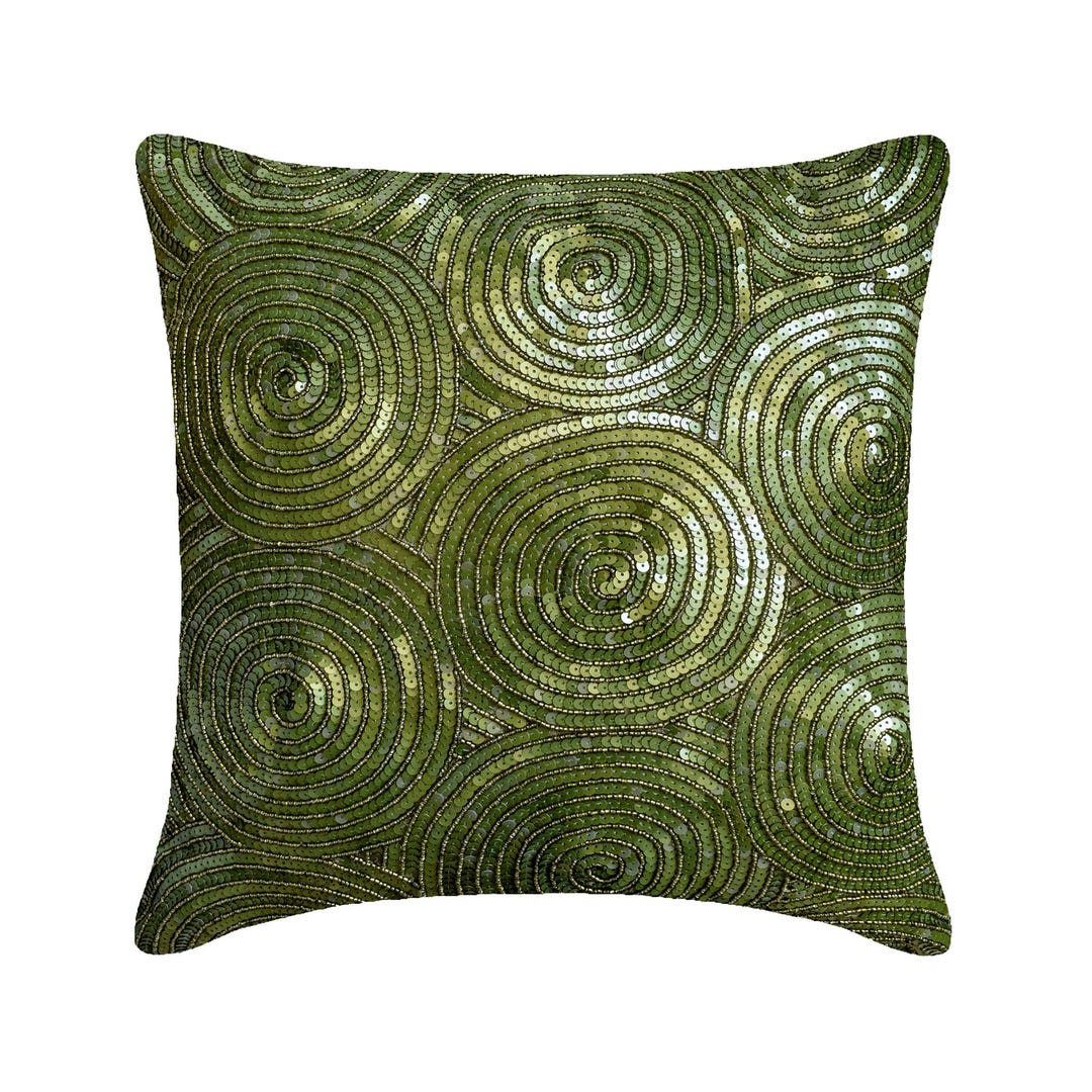 16"x16" Decorative Green Cushions, Art Silk Throw Pillow Illusion Sofa ...